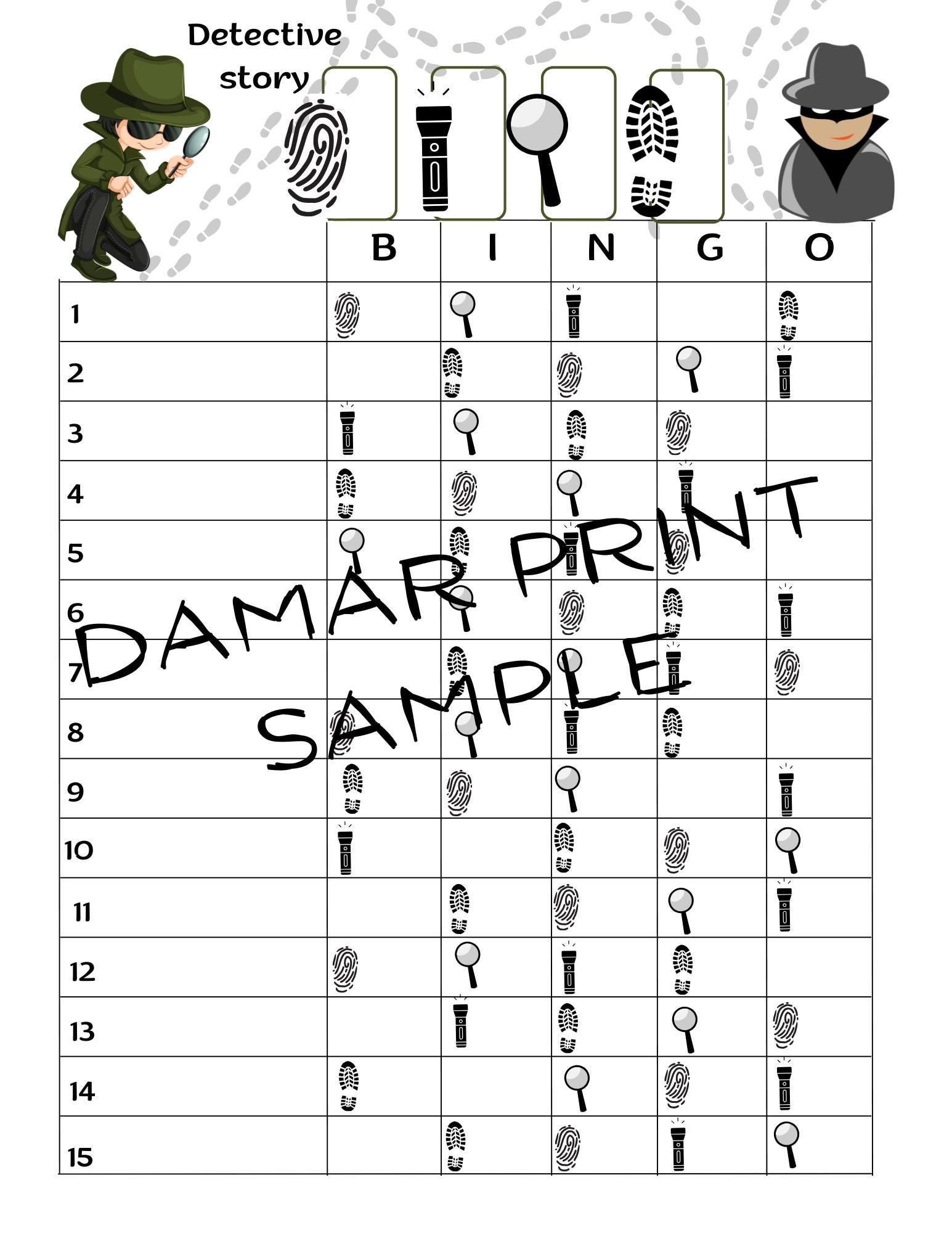 Detective Bingo Boards - Instant Download -15 Lines - Printable Bingo ...