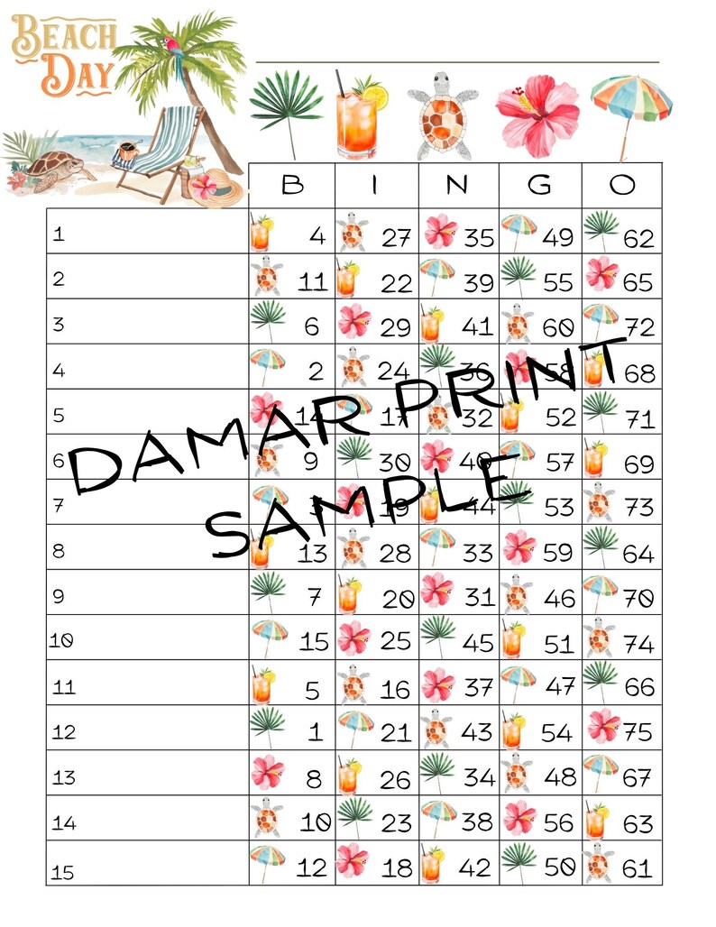 Beach Day Printable Bingo Boards-instant Download -summer Bingo Boards ...