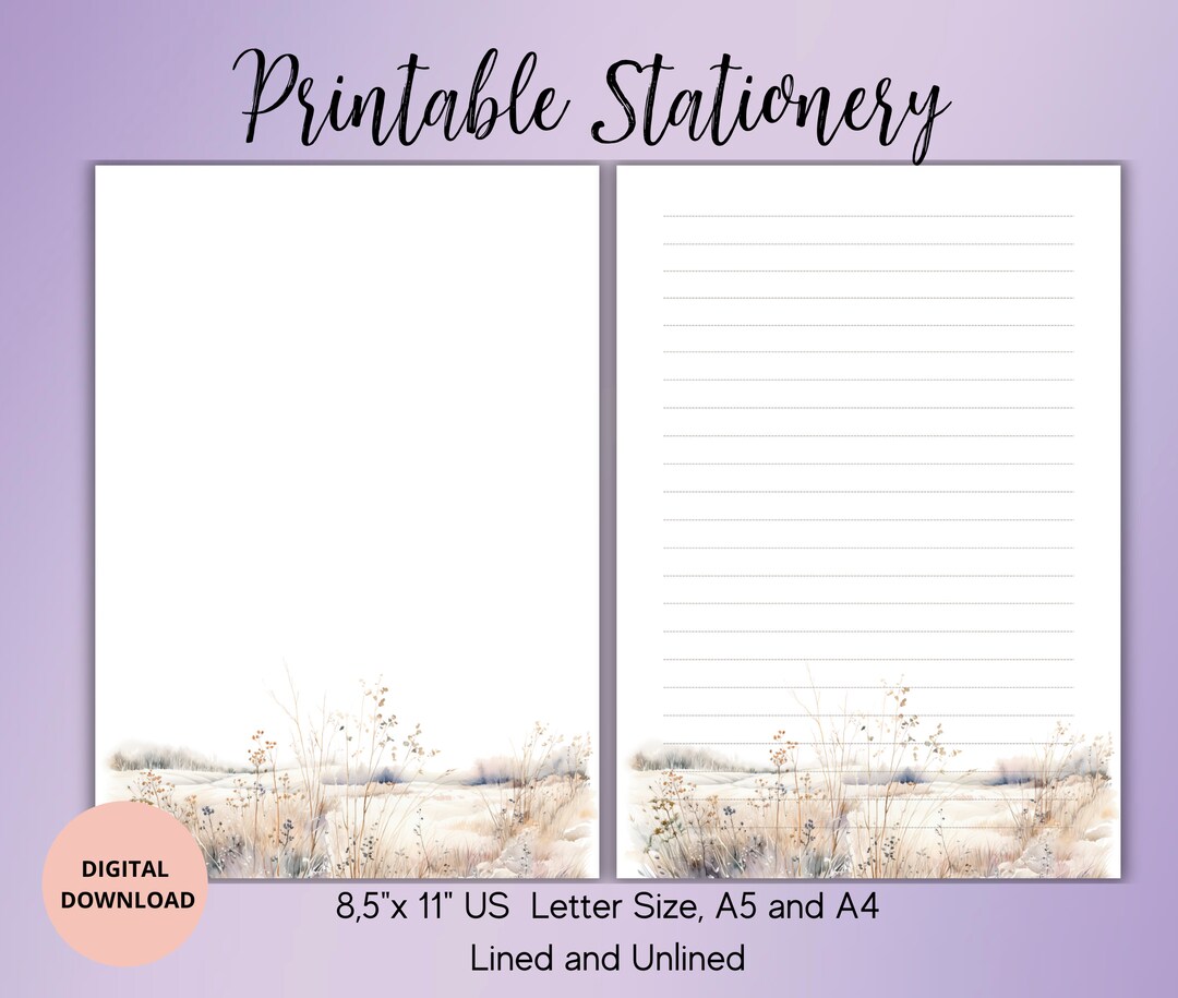 Watercolor Winter Meadow Grass Landscape Printable Stationery-grass ...