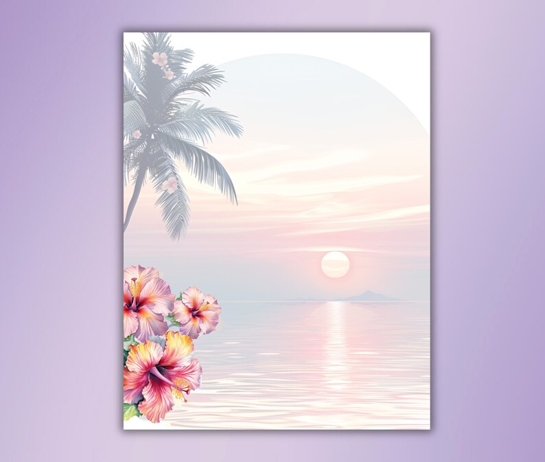 Hawaiian Flower Writing Paper Set - Printable Stationery Set Unlined ...