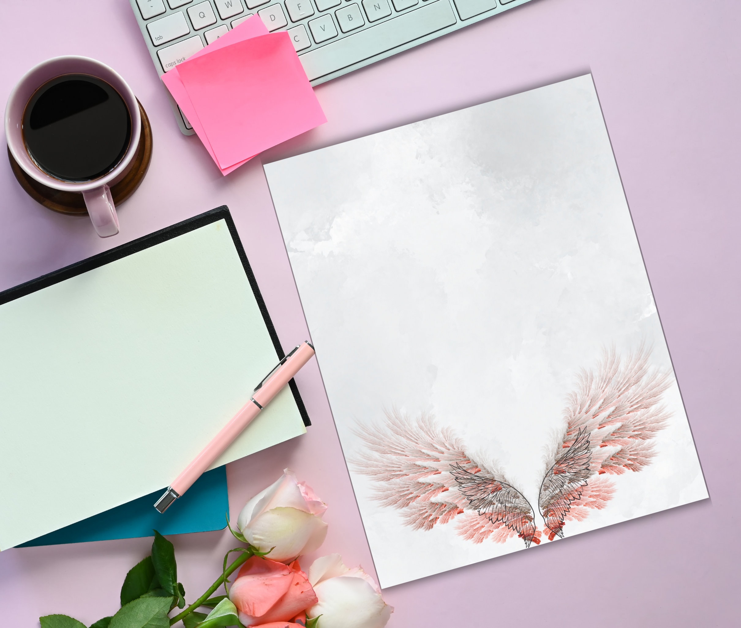 Angel Wings Printable Stationery-watercolor Wings Writing Paper Set ...