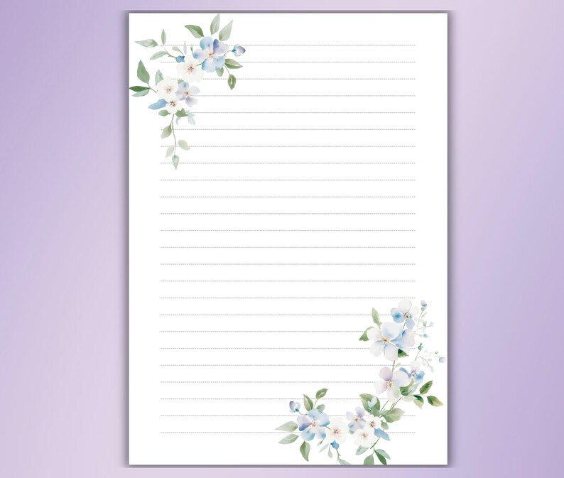 Flower Printable Stationery-watercolor Flower Stationary-digital ...