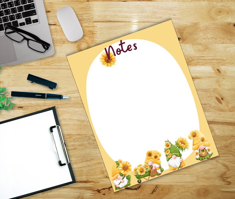 Gnome Printable Notes-printable Gnome Stationary-sunflowers Printable ...