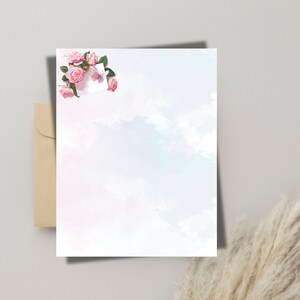 Watercolor Rose Printable Stationery-floral Stationary-botanical ...