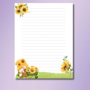 Sunflower Gnome Printable Stationary-digital Download Printable Writing ...