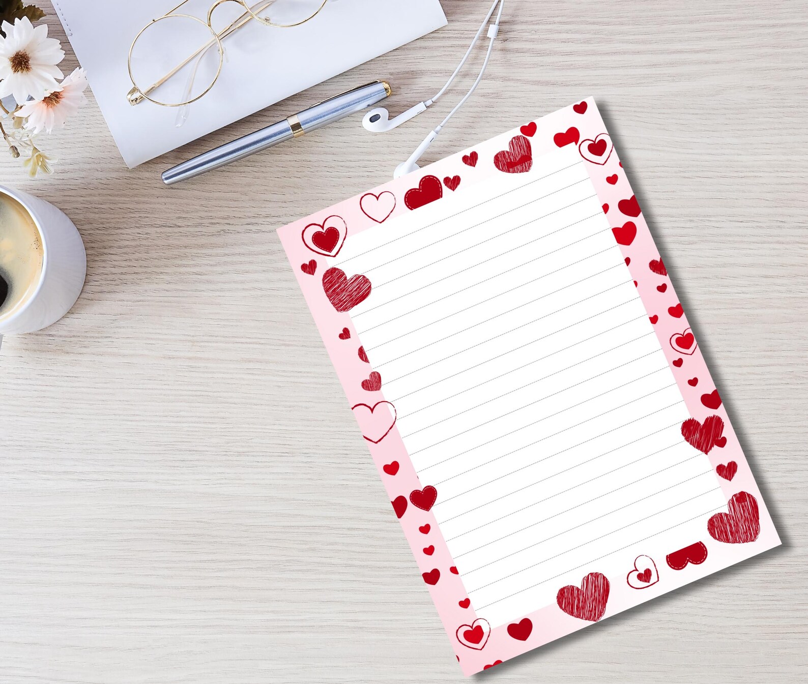 Hearts Printable Stationery-valentine's Day Printable Writing Paper ...
