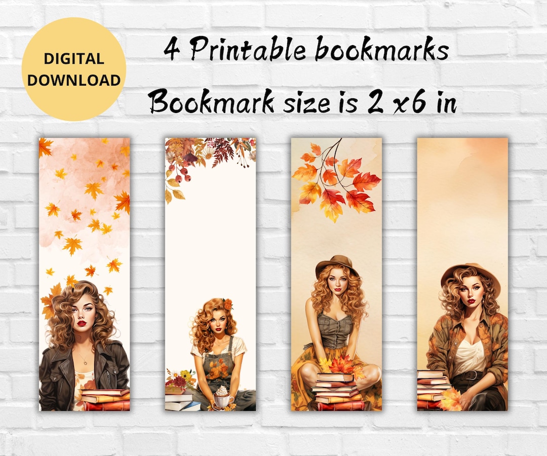 Autumn Girl Reading Printable Bookmarks Bundle-fall Autumn Bookmark ...