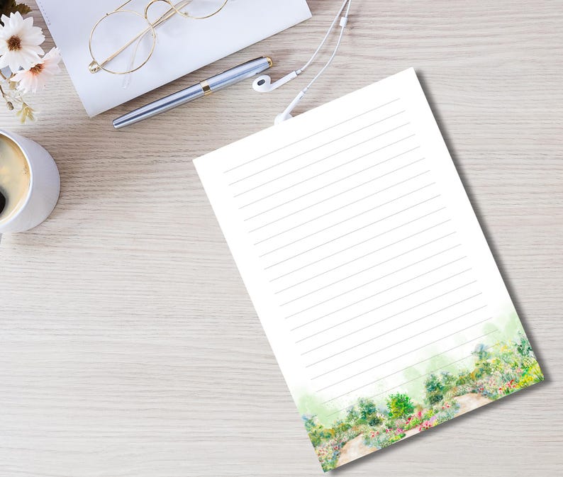 Watercolor Spring Scene Printable Stationery Set-spring Garden Writing ...