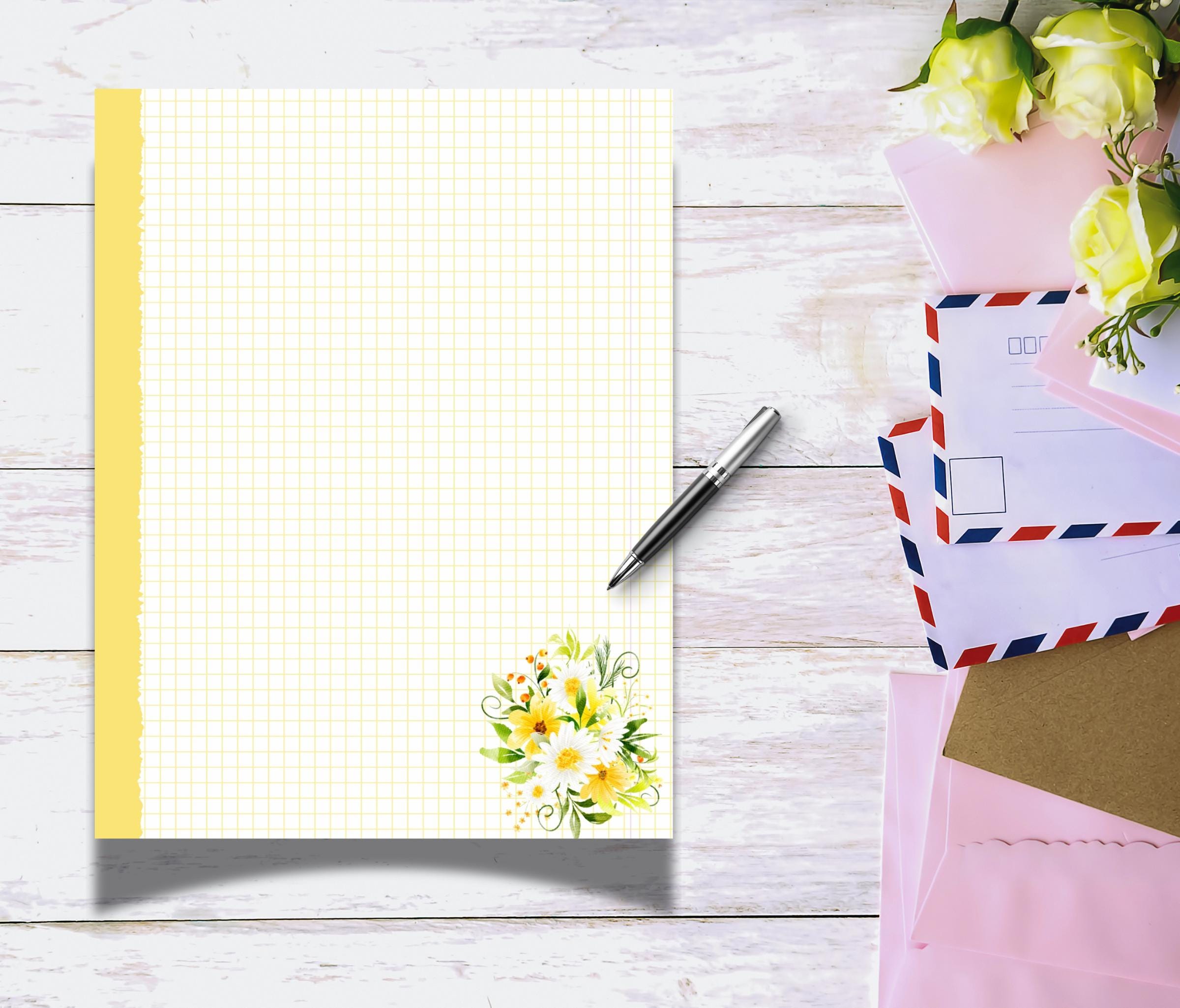 Bee With Flower Printable Stationery-bee Honey Writing Paper Unlined ...