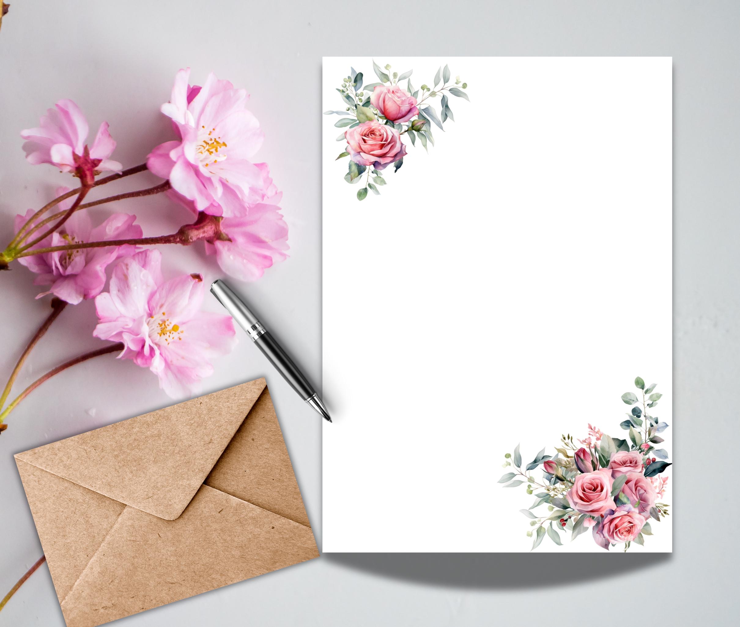 Rose Writing Paper,flower Stationary,floral Writing Paper Set A4,A5,US ...