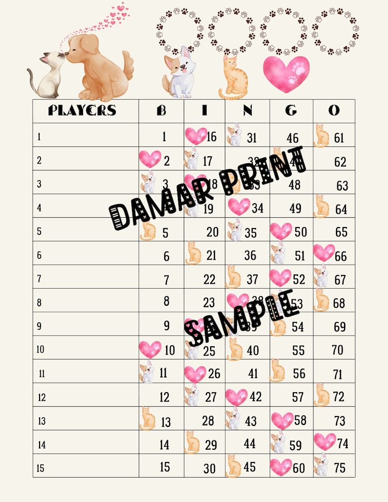 Tableros de bingo imprimibles Tableros de bingo de 1 a 15 líneas Gato y ...