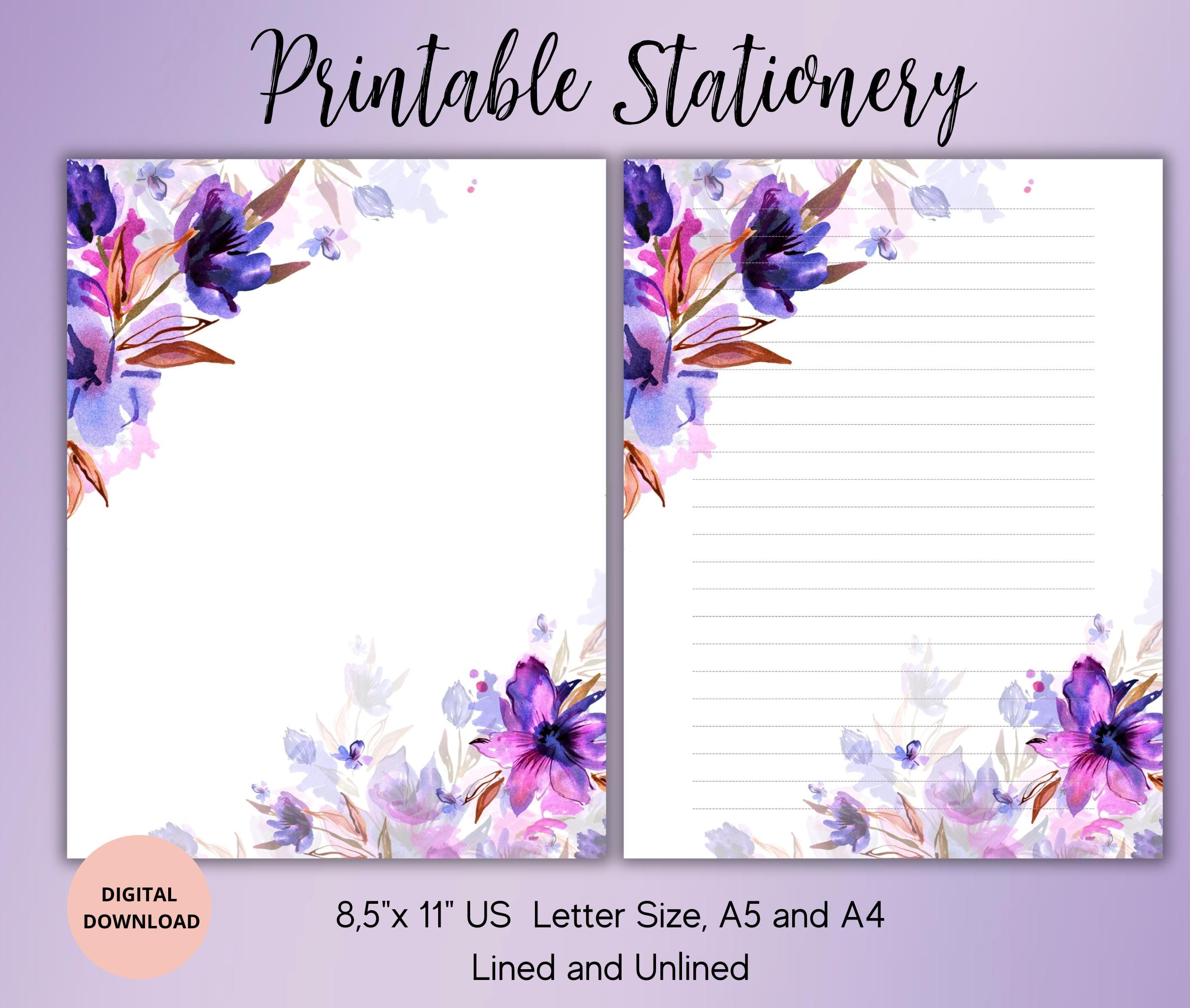 Printable Stationary,floral Flower Printable Stationery,writing Paper ...