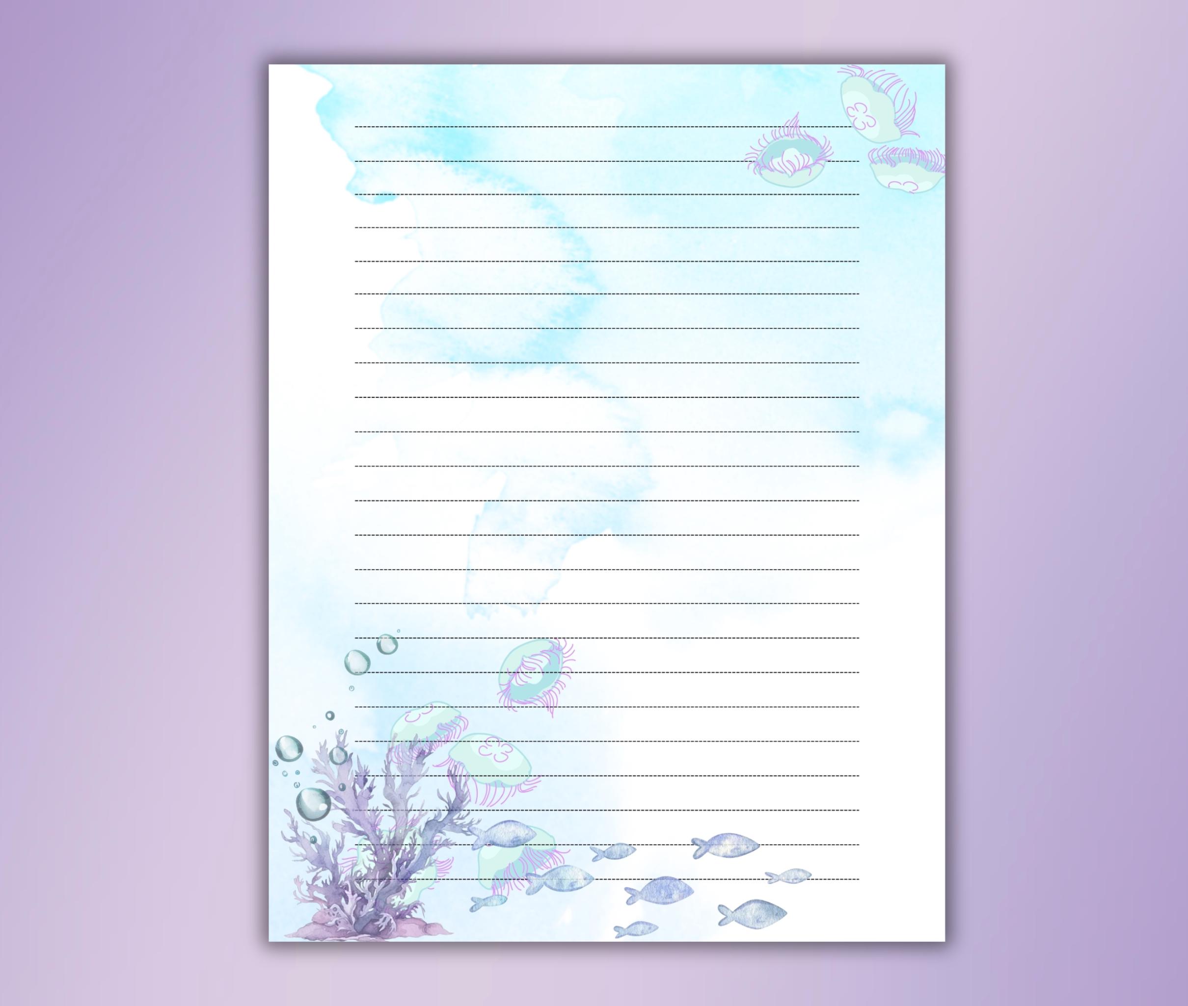 Sea Printable Stationary Marine Stationery Watercolor Writing Paper ...