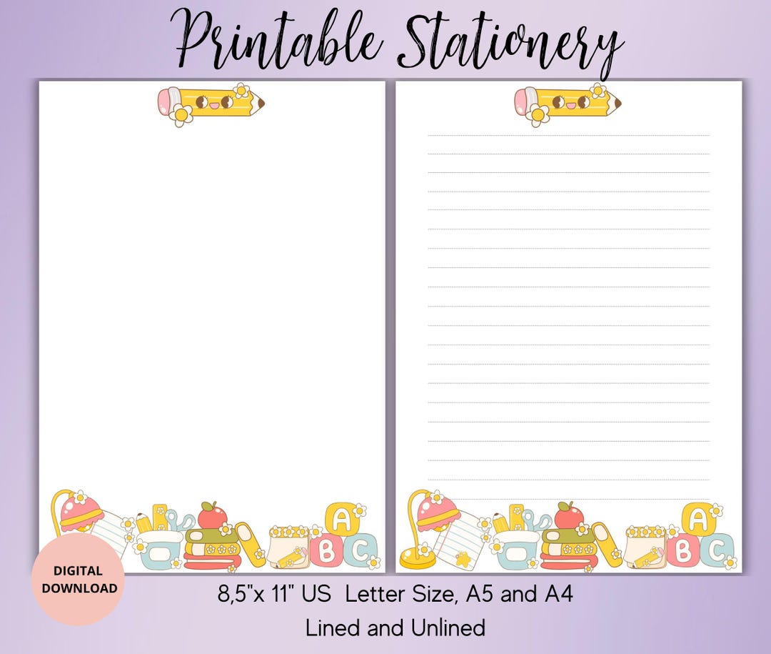 Teacher Printable Stationery-flower School Paper Set Lined Unlined A4 ...