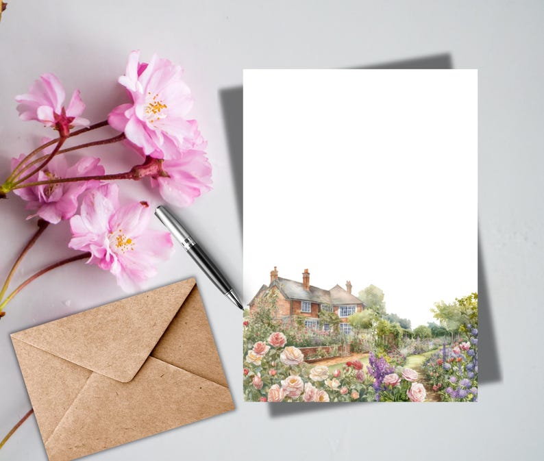 Country Cottage Printable Stationery-village Writing Paper Unlined ...