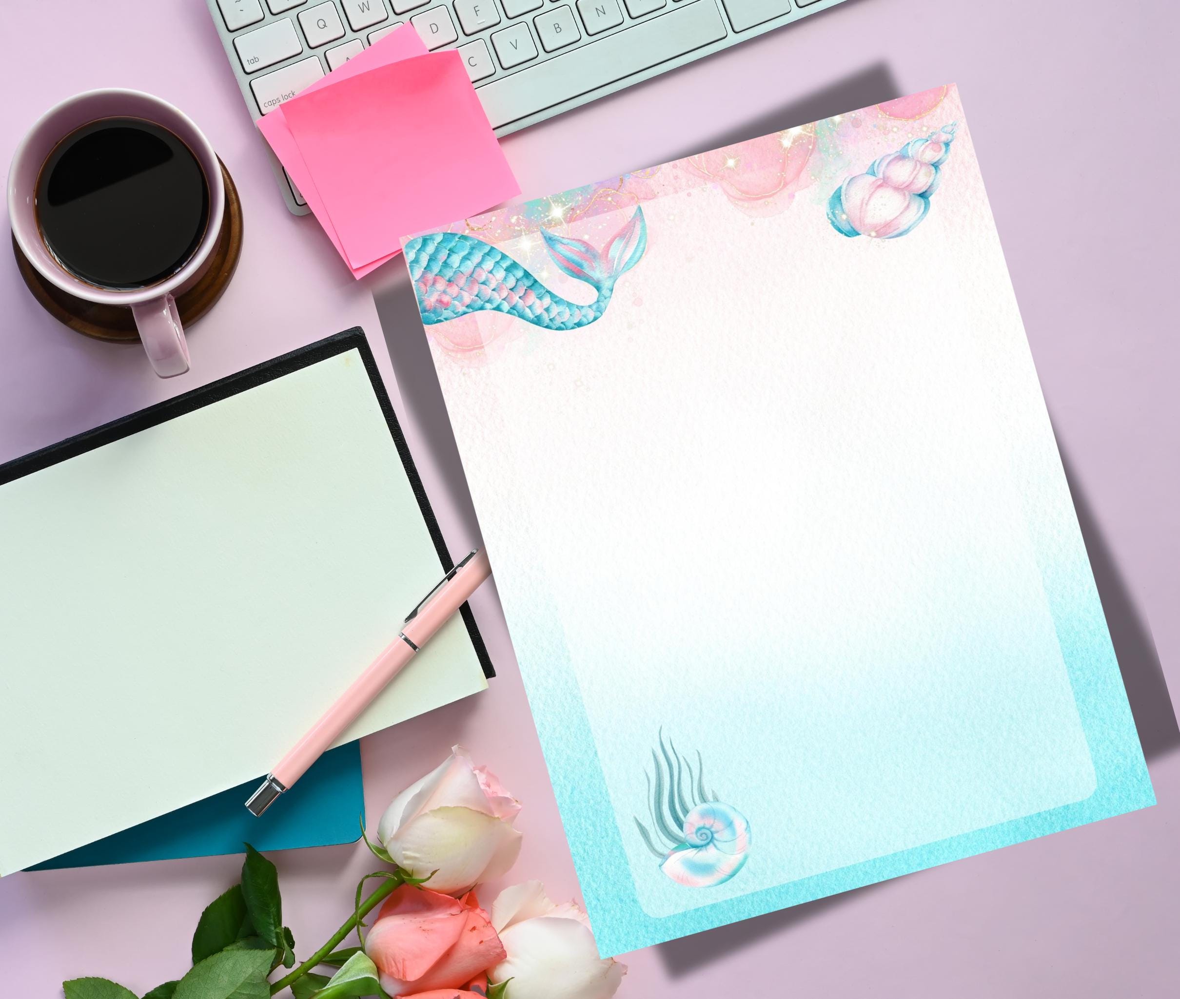 Printable Mermaid Letter Writing Paper Set,mermaid Stationery,marine Watercolor Writing Paper A4 ...