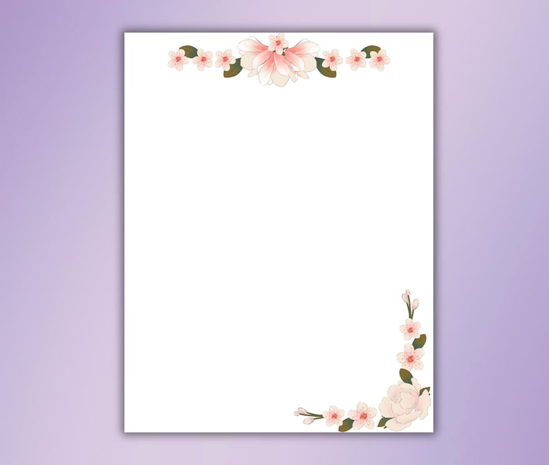 Flower Printable Stationery-floral Writing Paper Set A4/A5/US Letter ...