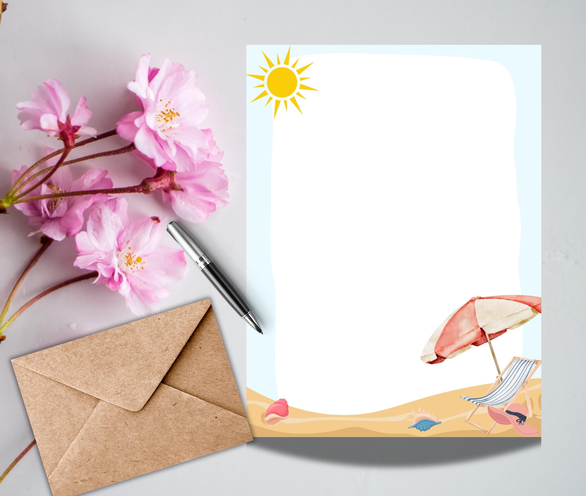 Summer Beach Printable Stationery- Beach Printable Stationary-letter ...