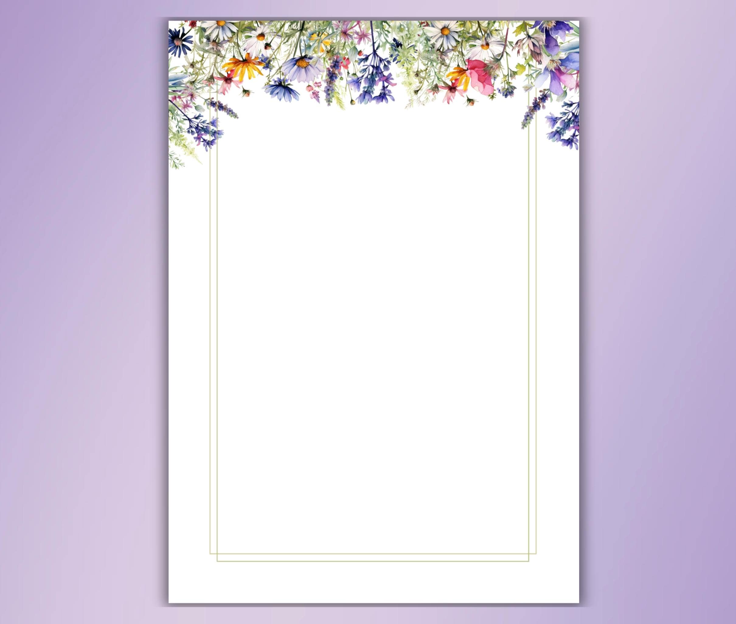 Wildflowers Printable Stationery Set-flower Writing Paper Lined,unlined ...