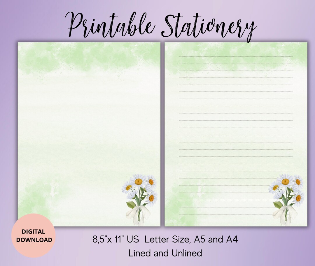 Daisies Bouquet Printable Stationery Set-summer Flower Writing Paper ...