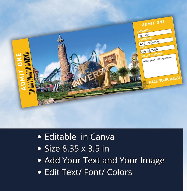 Editable Surprise Universal Trip Ticket-printable Universal Gift Ticket ...