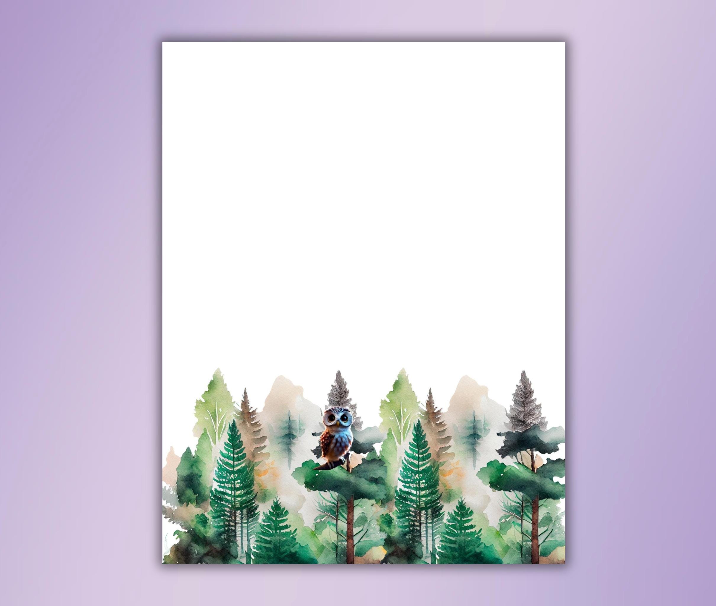 Forest Printable Stationary-trees Writing Paper,watercolor Digital ...
