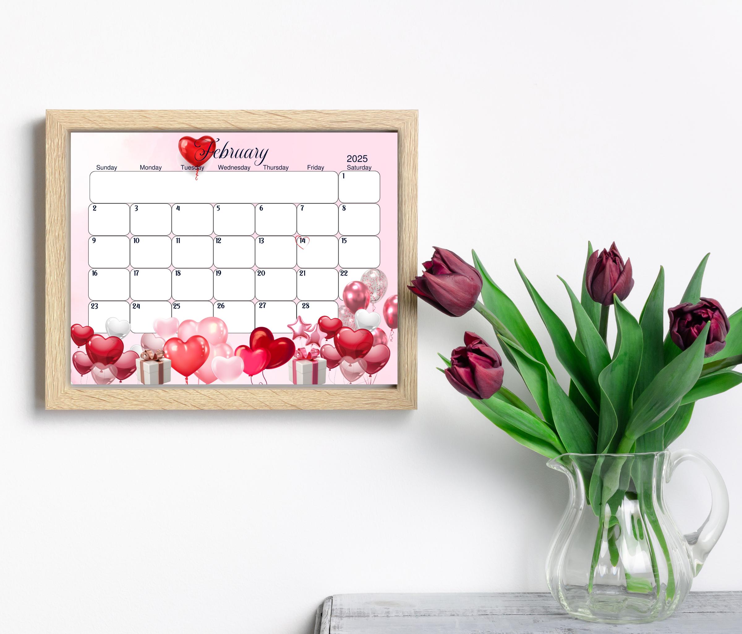 EDITABLE February 2025 Calendar-sweet Valentine Printable Calendar ...