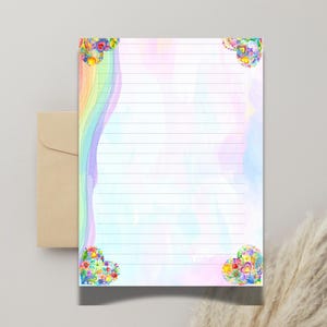 Watercolor Rainbow Hearts Printable Stationery-hearts Printable Writing ...