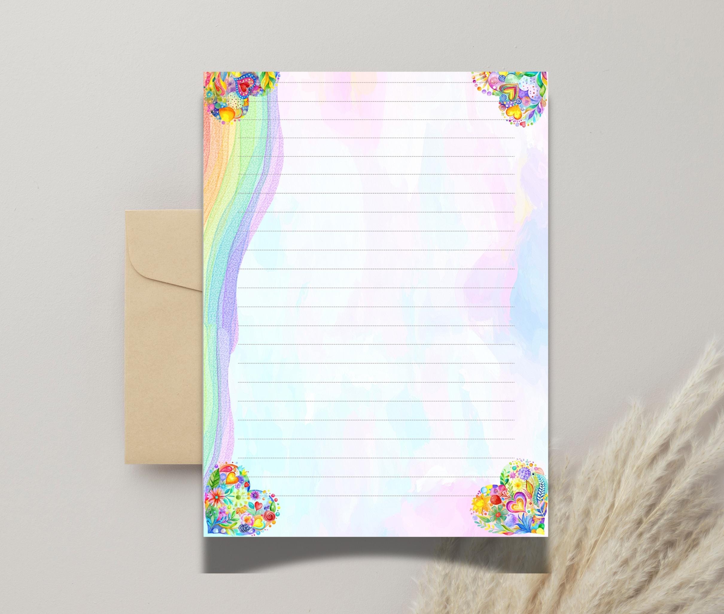 Watercolor Rainbow Hearts Printable Stationery-hearts Printable Writing ...