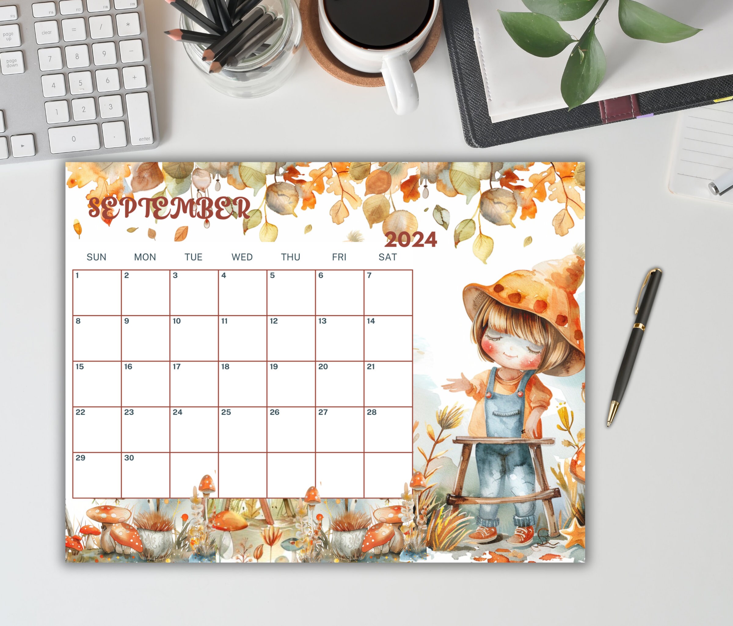 September 2024 Editable Printable Calendar-autumn Gnome Printable ...