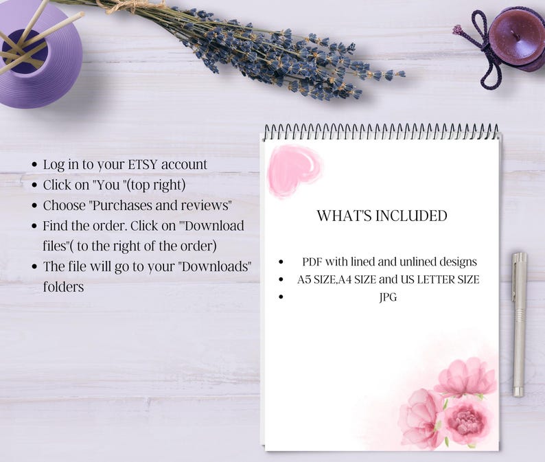Watercolor Pink Flower Printable Stationery-hearts Love Letter Set ...