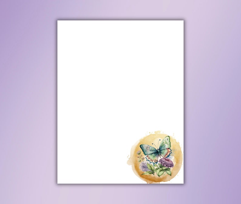 Butterfly Printable Stationery-flower Writing Paper Set Lined Unlined ...
