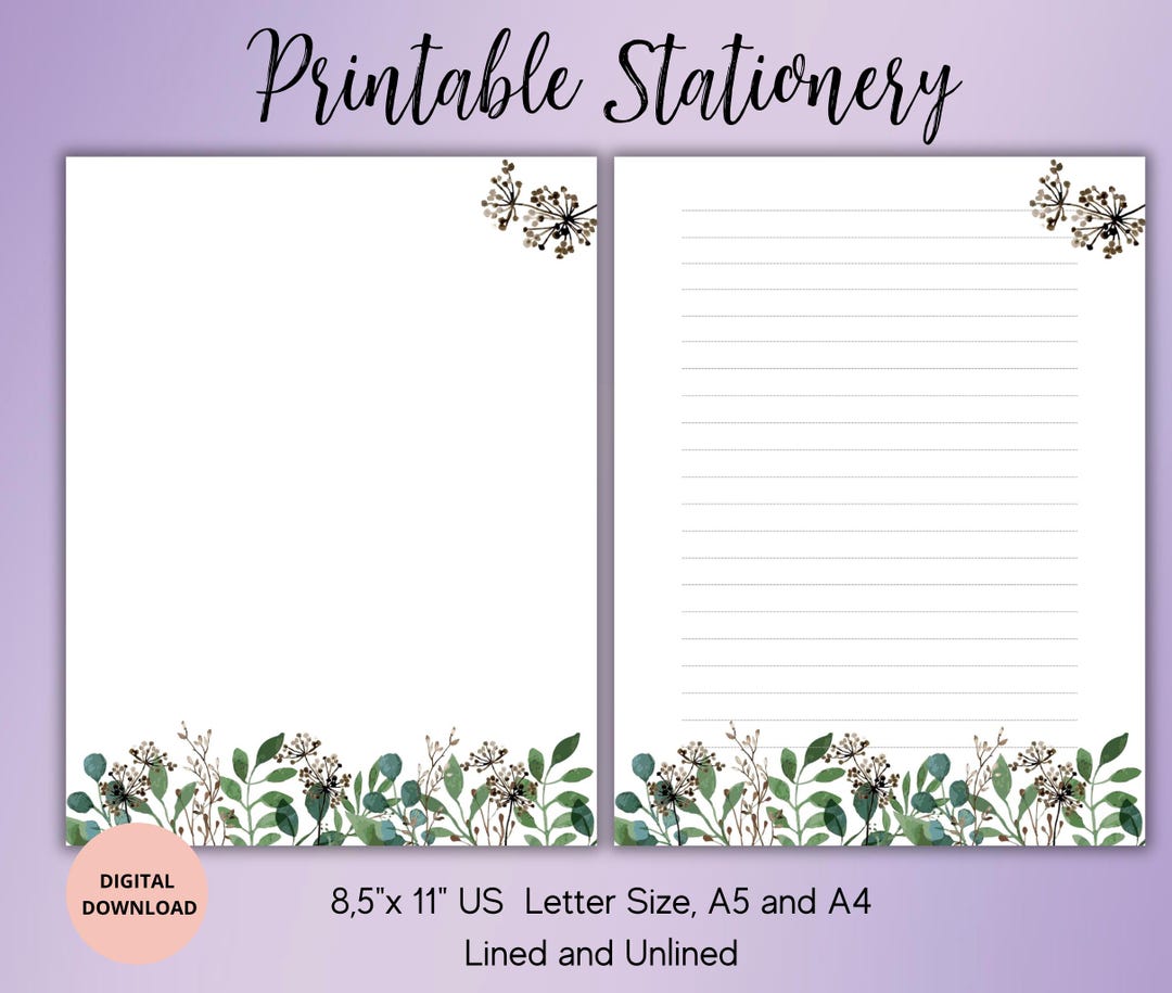 Botanical Writing Paper Set/printable Leaf Stationery/pen Pal Supplies ...