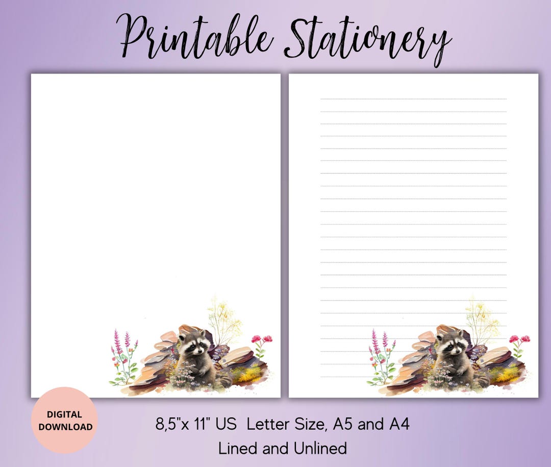 Raccoon Printable Stationery,woodland Animal Stationary,printable ...