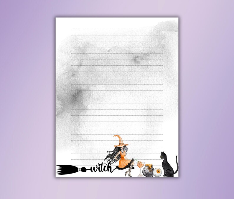 Witch Halloween Printable Stationery,cute Stationary, Pen Pal Supplies ...