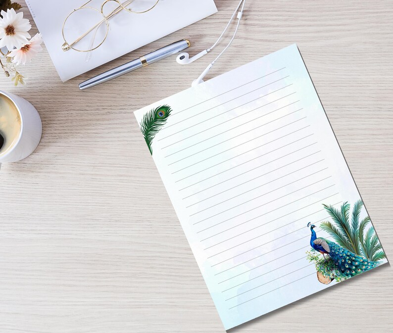Peacock Stationery Set-bird Writing Paper Unlined Lined A4/A5/US Letter ...