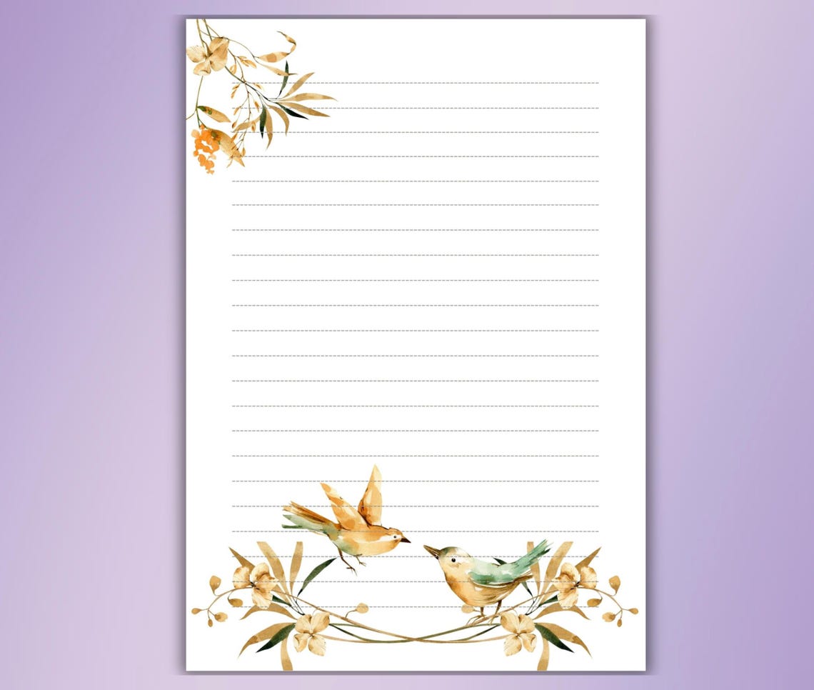 Bird Stationary,floral Stationery,watercolor Flower Writing Letter ...