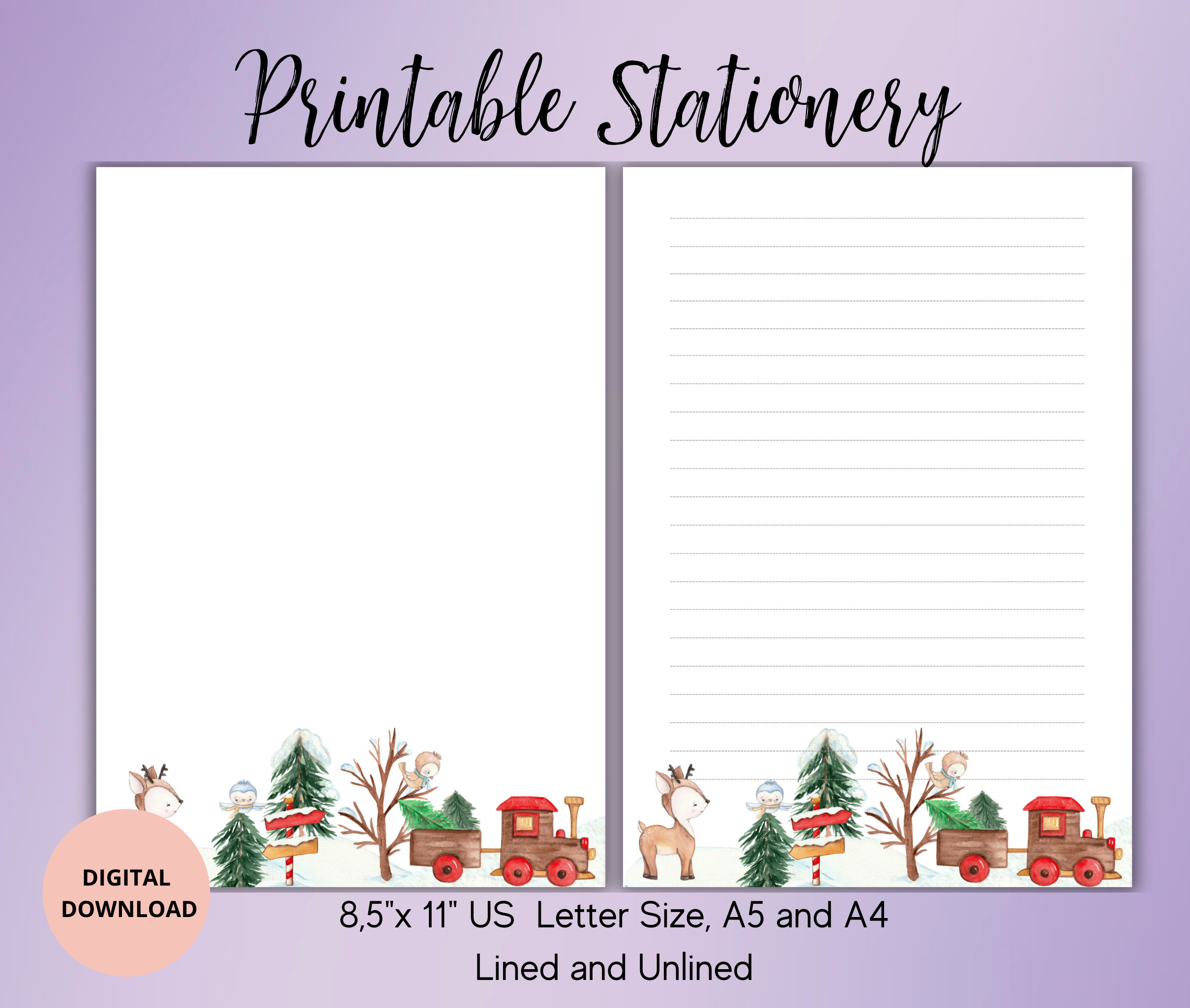 Winter Animal Printable Stationery/christmas Stationary Holiday Letter ...