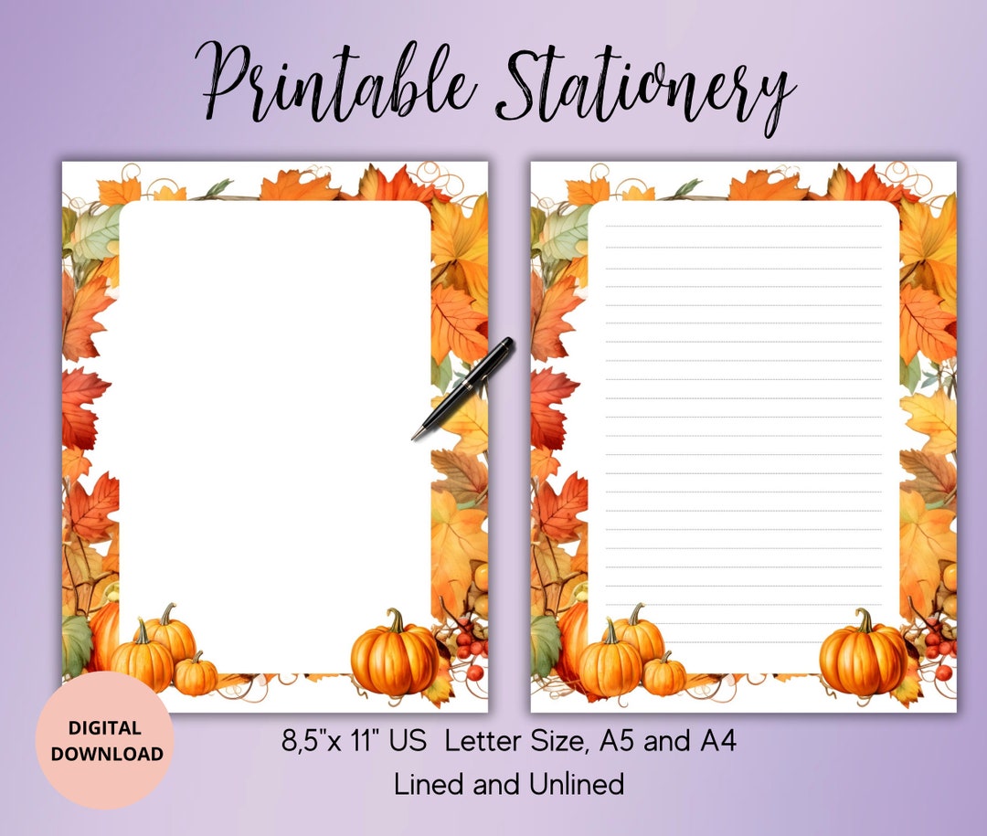 Fall Pumpkins Printable Stationery,autumn Printable Stationery ...
