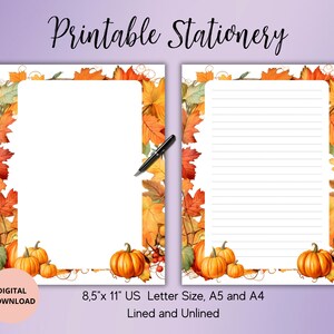 Fall Pumpkins Printable Stationery,autumn Printable Stationery ...