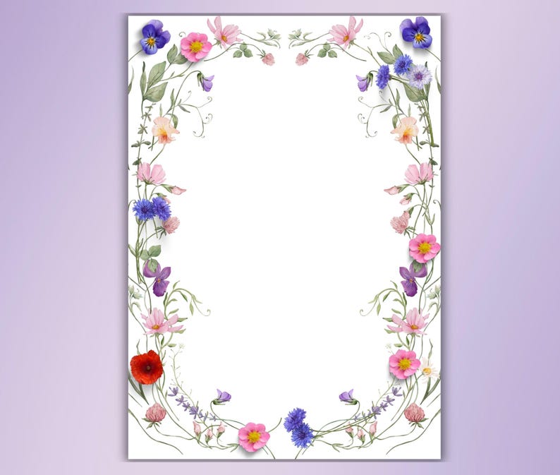 Wildflower Printable Stationery Set-flower Writing Paper Unlined Lined ...
