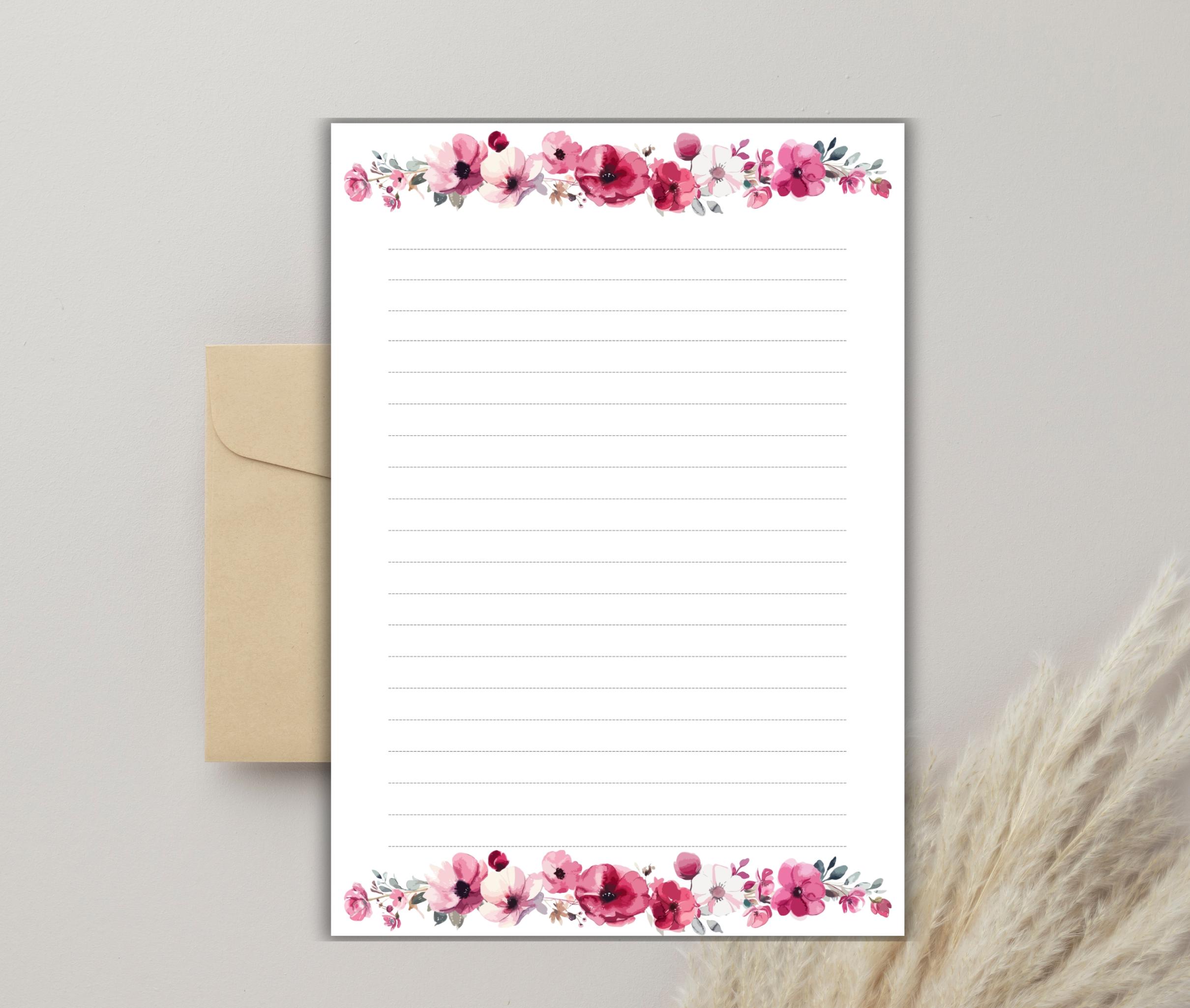 Flower Printable Stationery-watercolor Flower Stationary-digital ...