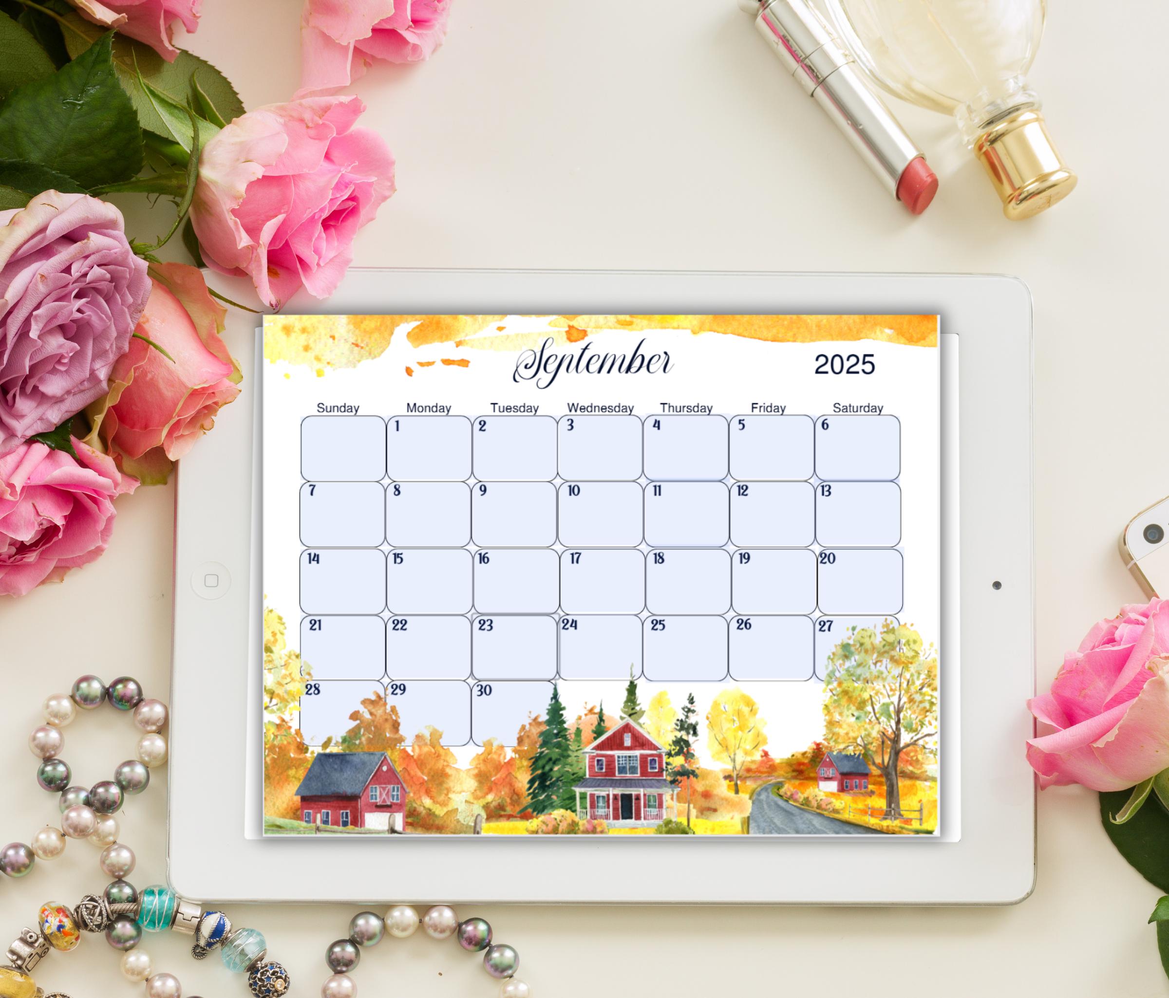 September 2025 Editable Printable Calendar-autumn Village Printable ...