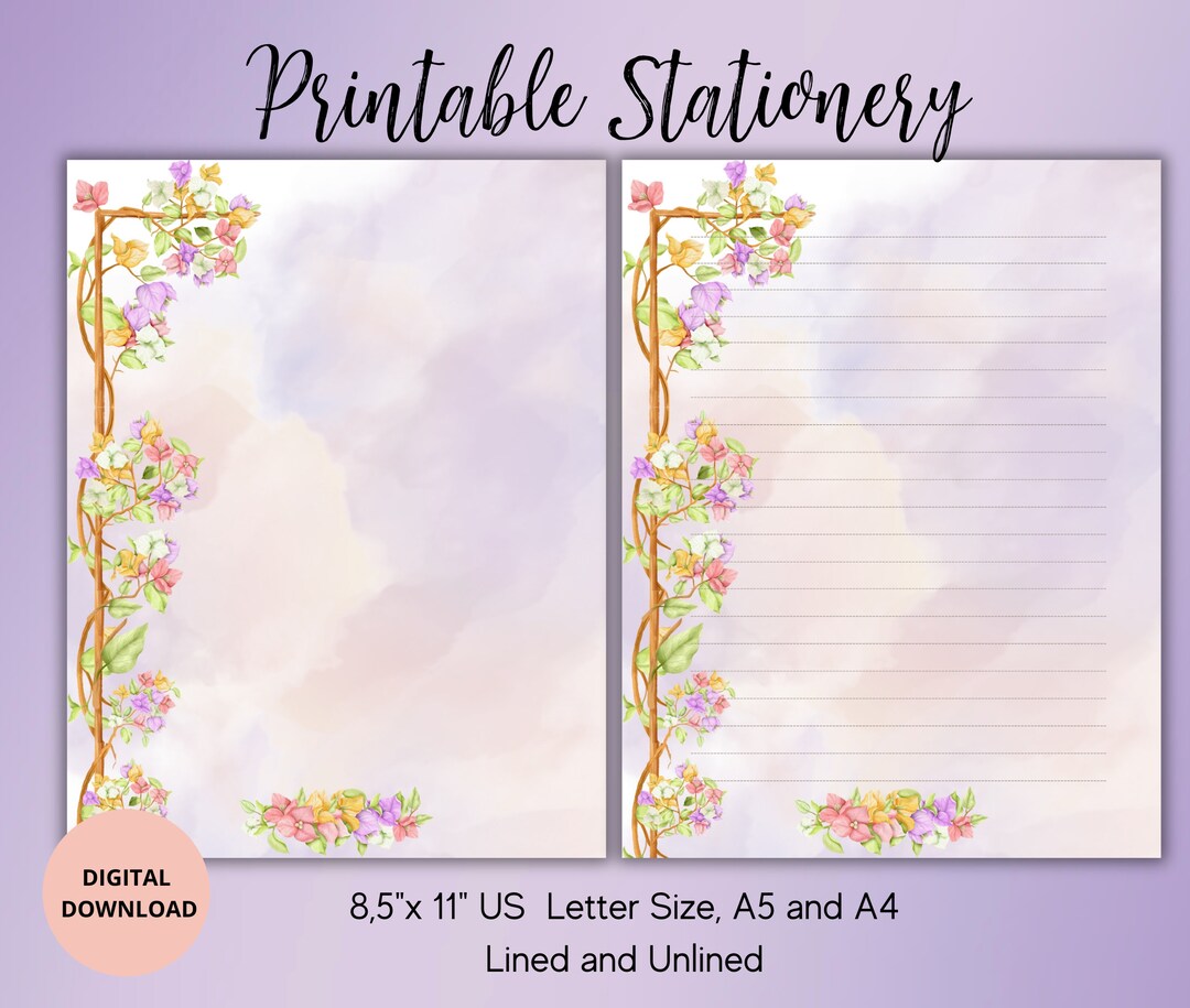 Spring Flower Printable Stationery-digital Letter Writing Paper A5/A4 ...