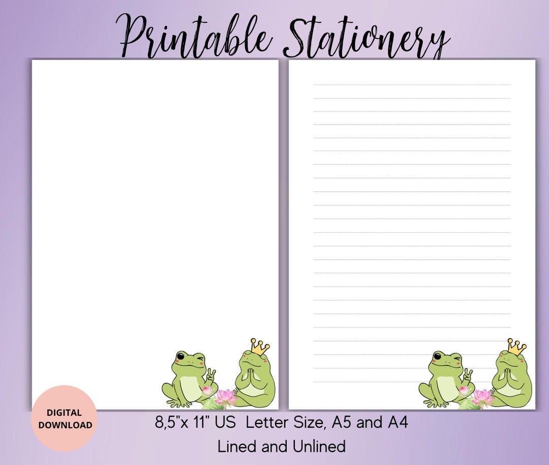 Cute Frogs Printable Stationery-frogs Writing Paper Unlined Lined A5/A4 ...