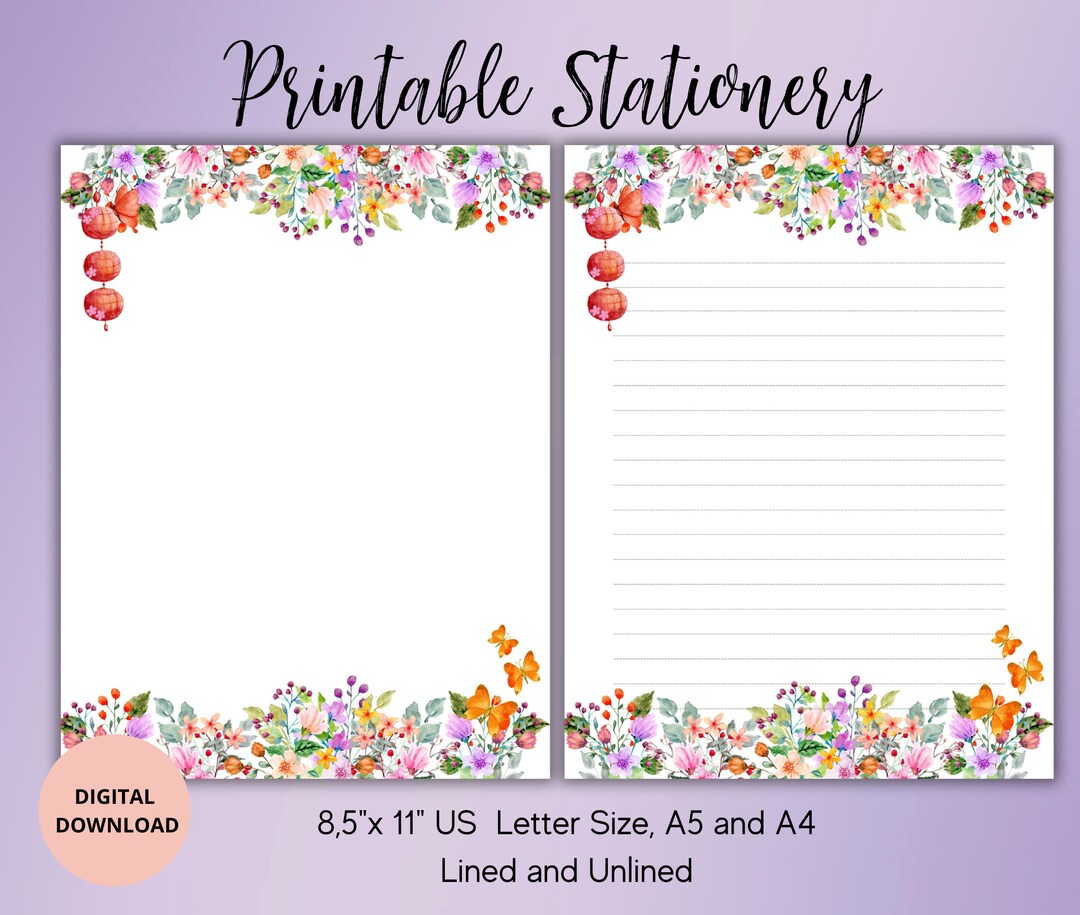 Flower Printable Stationery-floral Writing Set A4/A5/US Letter Instant ...