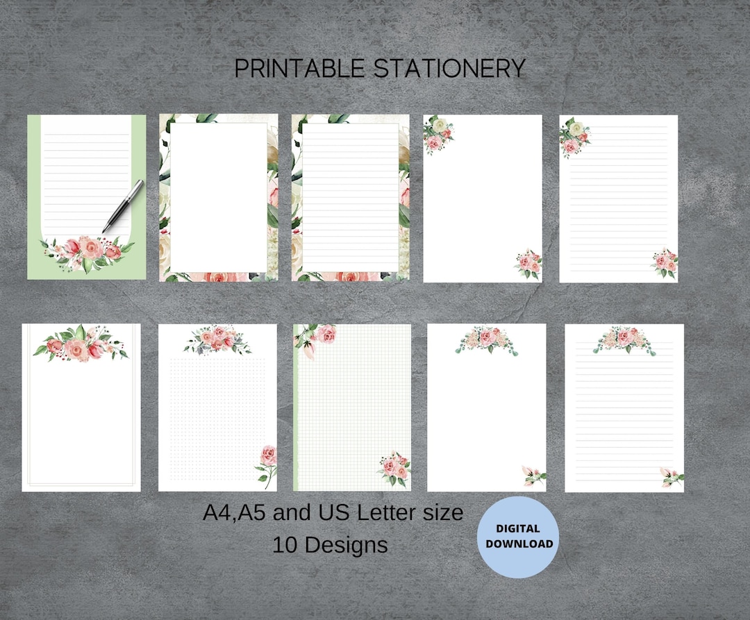 Flower Printable Writing Paper,letter Writing Bundle,digital Download ...