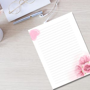 Watercolor Pink Flower Printable Stationery-hearts Love Letter Set ...