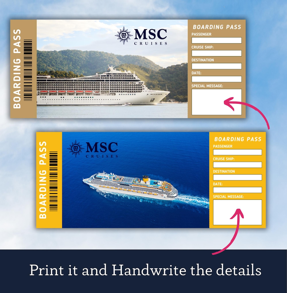 EDITABLE MSC Cruise Ticket-editable Boarding Pass-print Surprise Gift ...