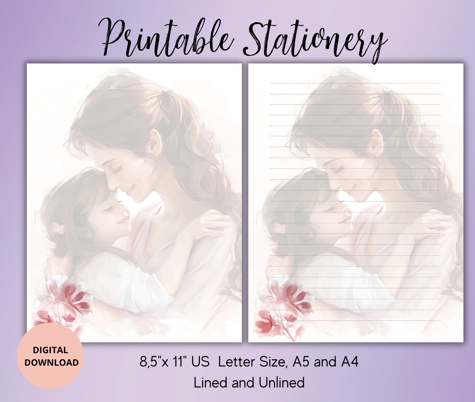 Mother and Daughter Printable Stationery-mother Day Writing Paper Set ...